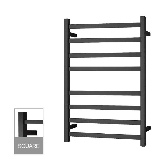 Square Black Electric Heated Towel Rack 8 Bars
